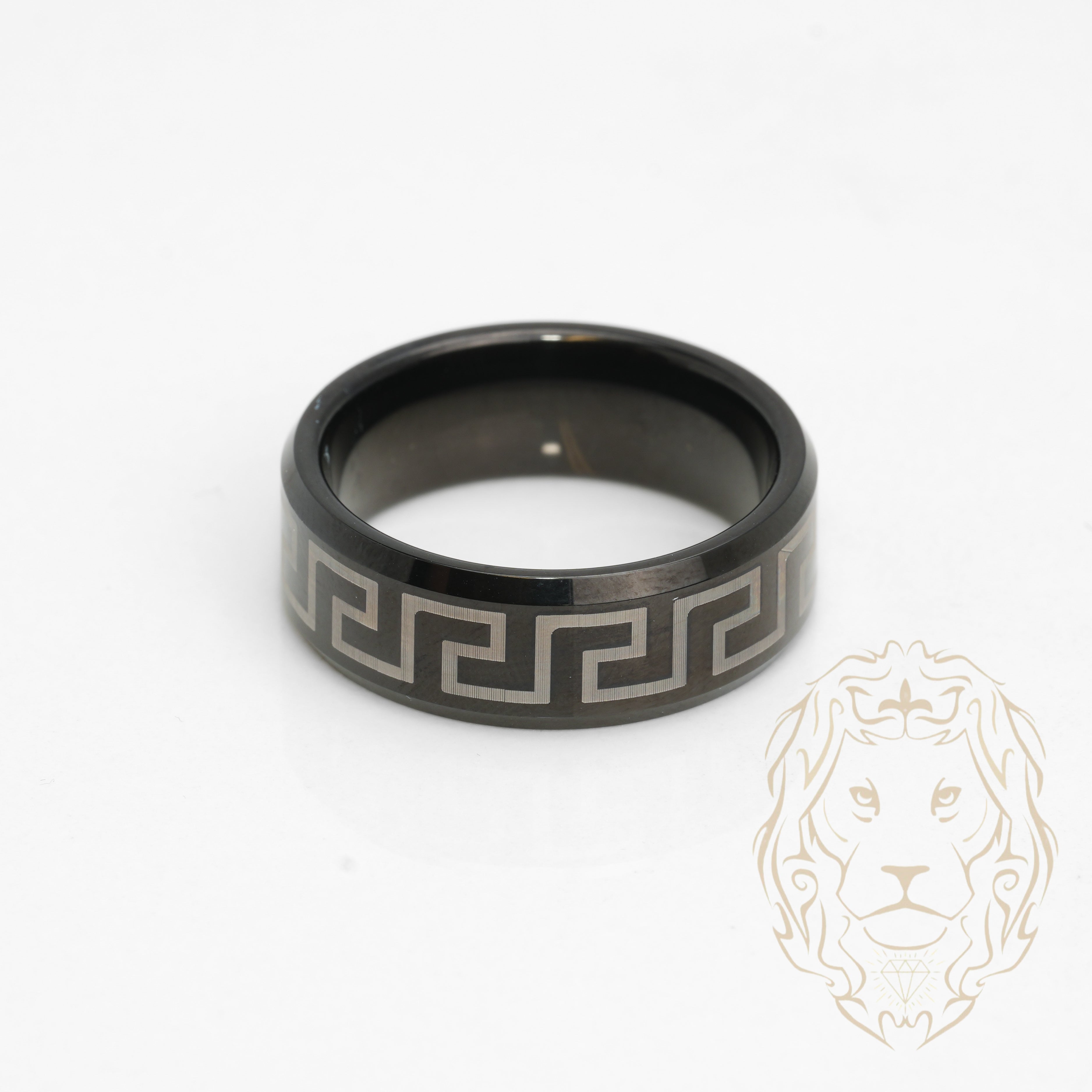 Wedding band ring - Black & grey tungsten with Greek key motif - RIT01 ...