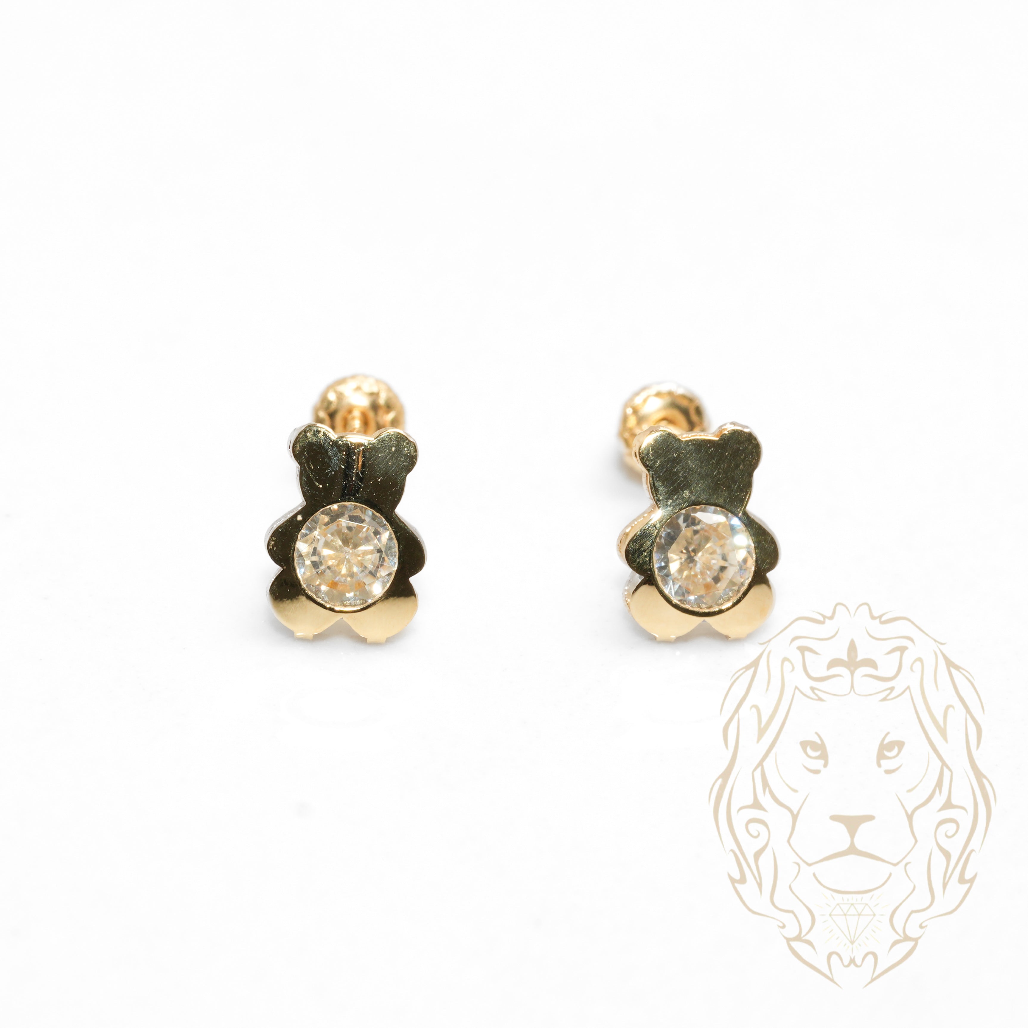 Studs to screw - 10K gold teddy bear set with cz - BOG727 – Bijouterie ...